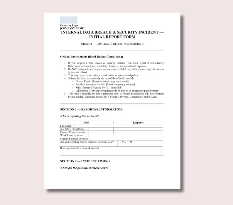 Data Breach Response & Investigation Form | Security Incident Report ...