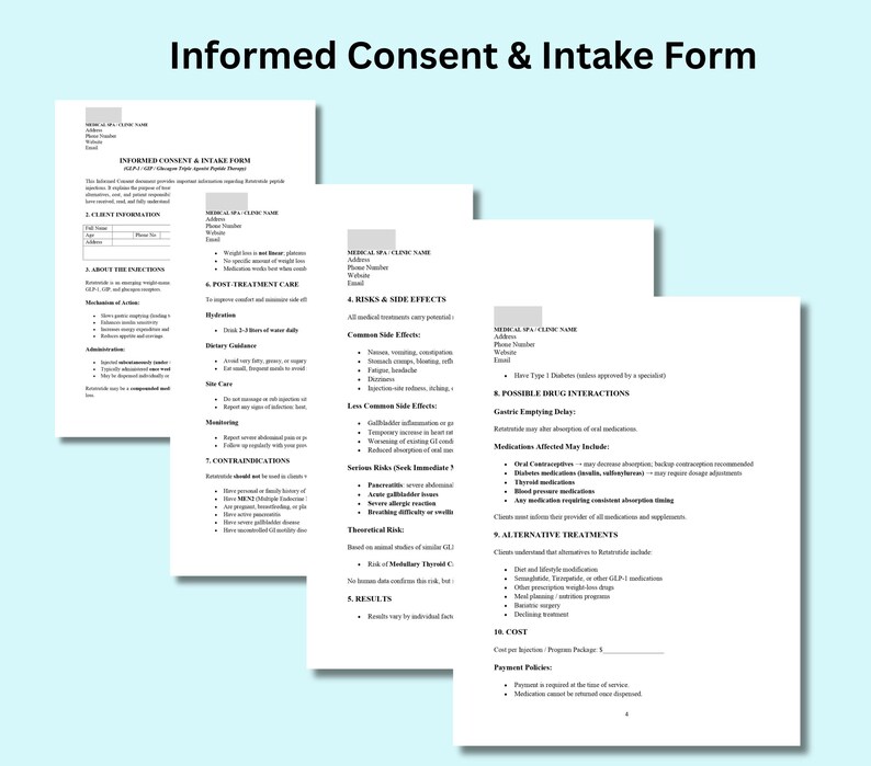 Retatrutide Consent Form Template | GLP1 Weight Loss Injection ...