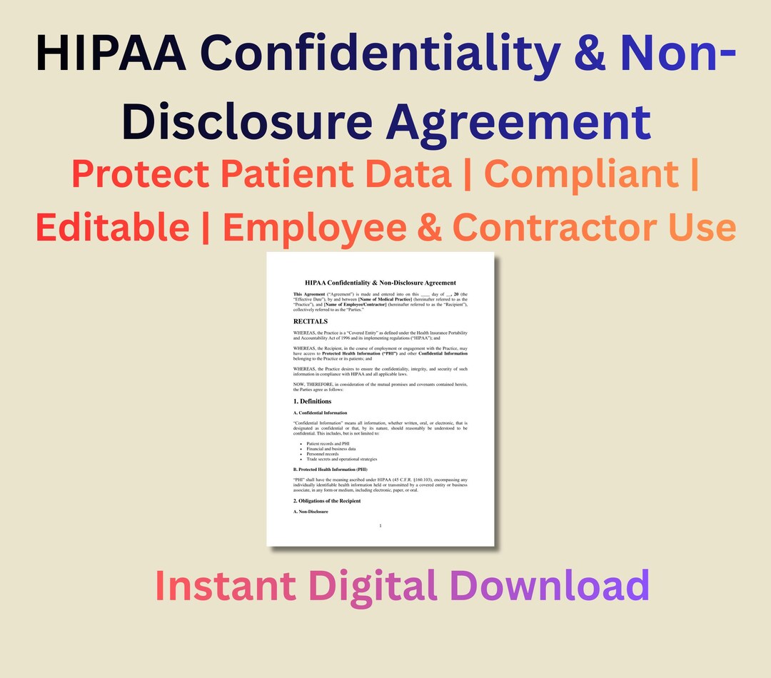 HIPAA Confidentiality Agreement Template – Medical NDA, Employee ...