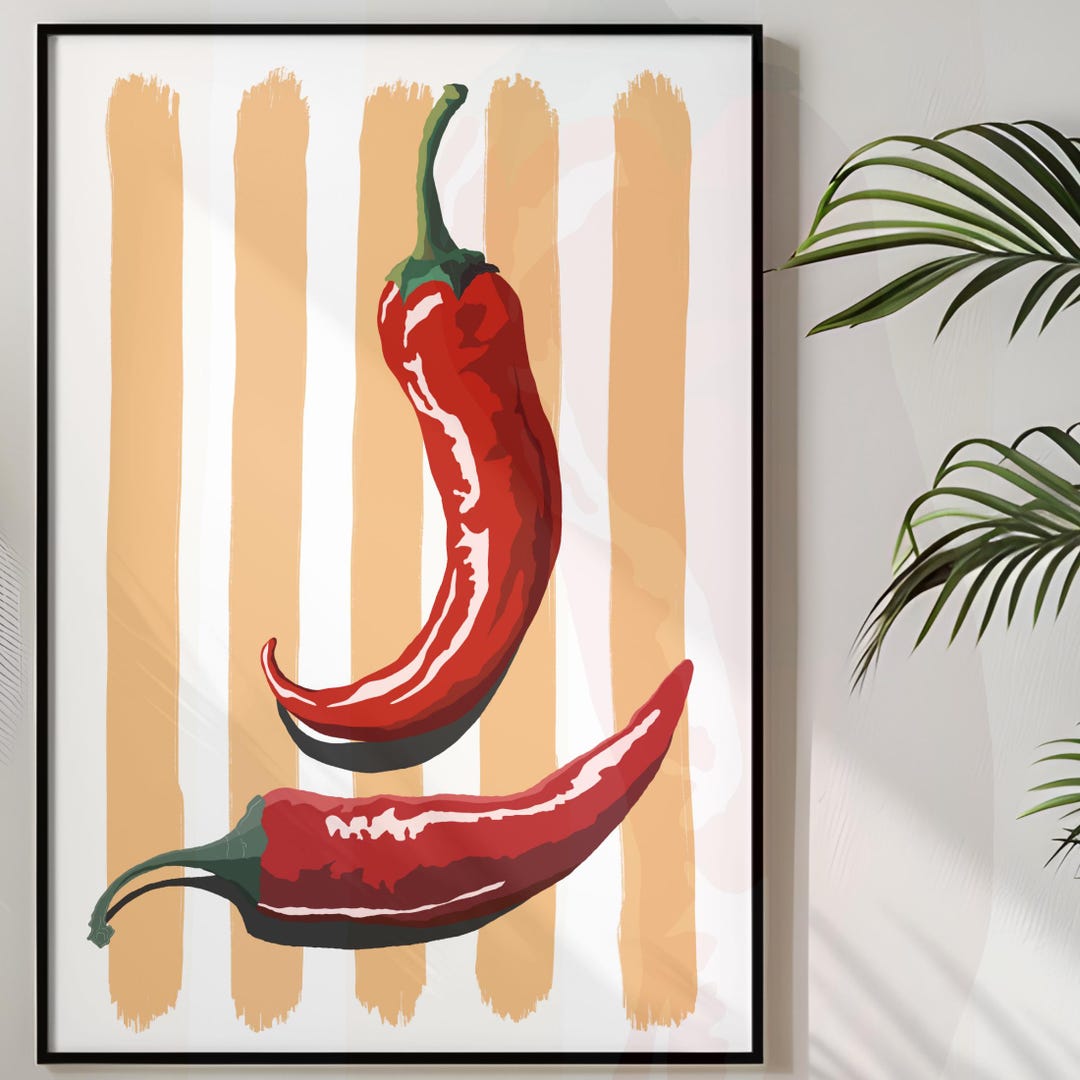 Spicy Red Chili Pepper Printable Wall Art, Kitchen Decor, Modern Foodie ...