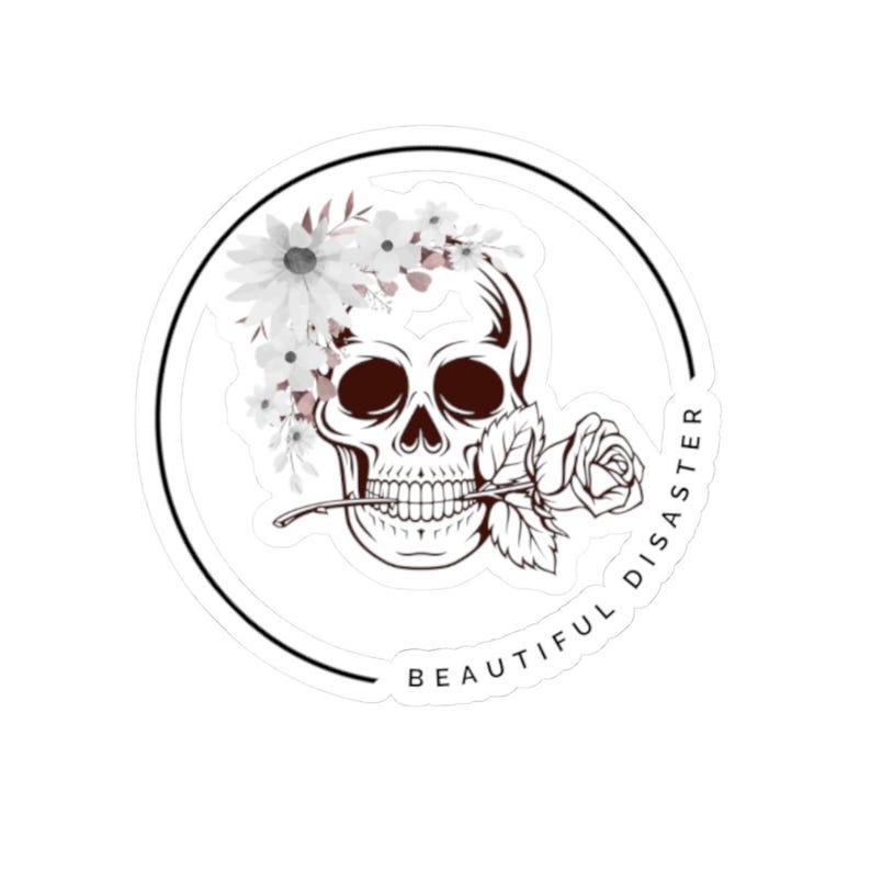 Beautiful Disaster Skull Kiss-cut Stickers, Floral Gothic Aesthetic ...
