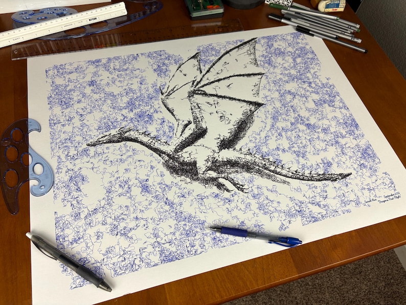 Dragon's First Flight Ink Drawing: Limited Edition Fantasy Art - Etsy
