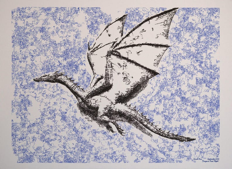 Dragon's First Flight Ink Drawing: Limited Edition Fantasy Art - Etsy