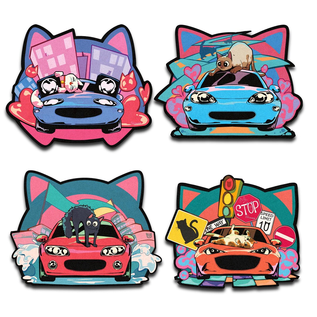 Car Decal | Mazda MX5 Miata | Sticker | Miatas With Cats Reflective ...