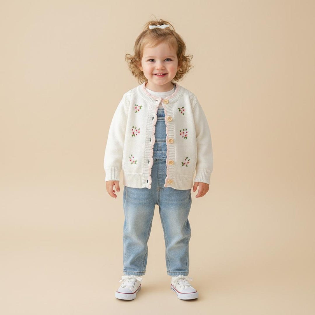 Floral Embroidered Baby Cardigan | Vintage Style Knit Jacket Kids - Etsy