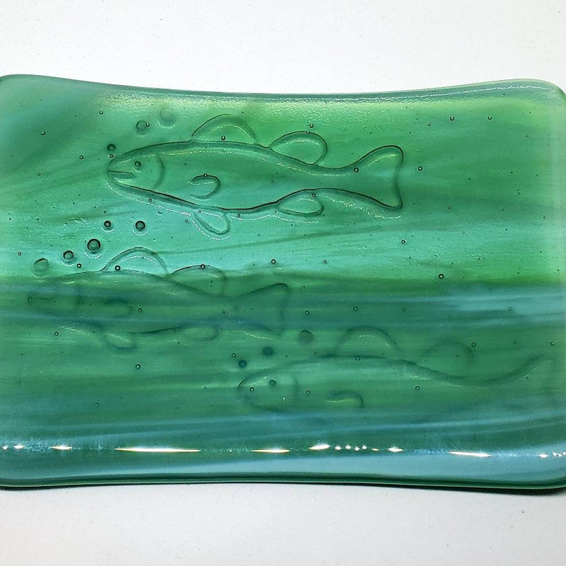 Green Glass Fish Dish - Etsy