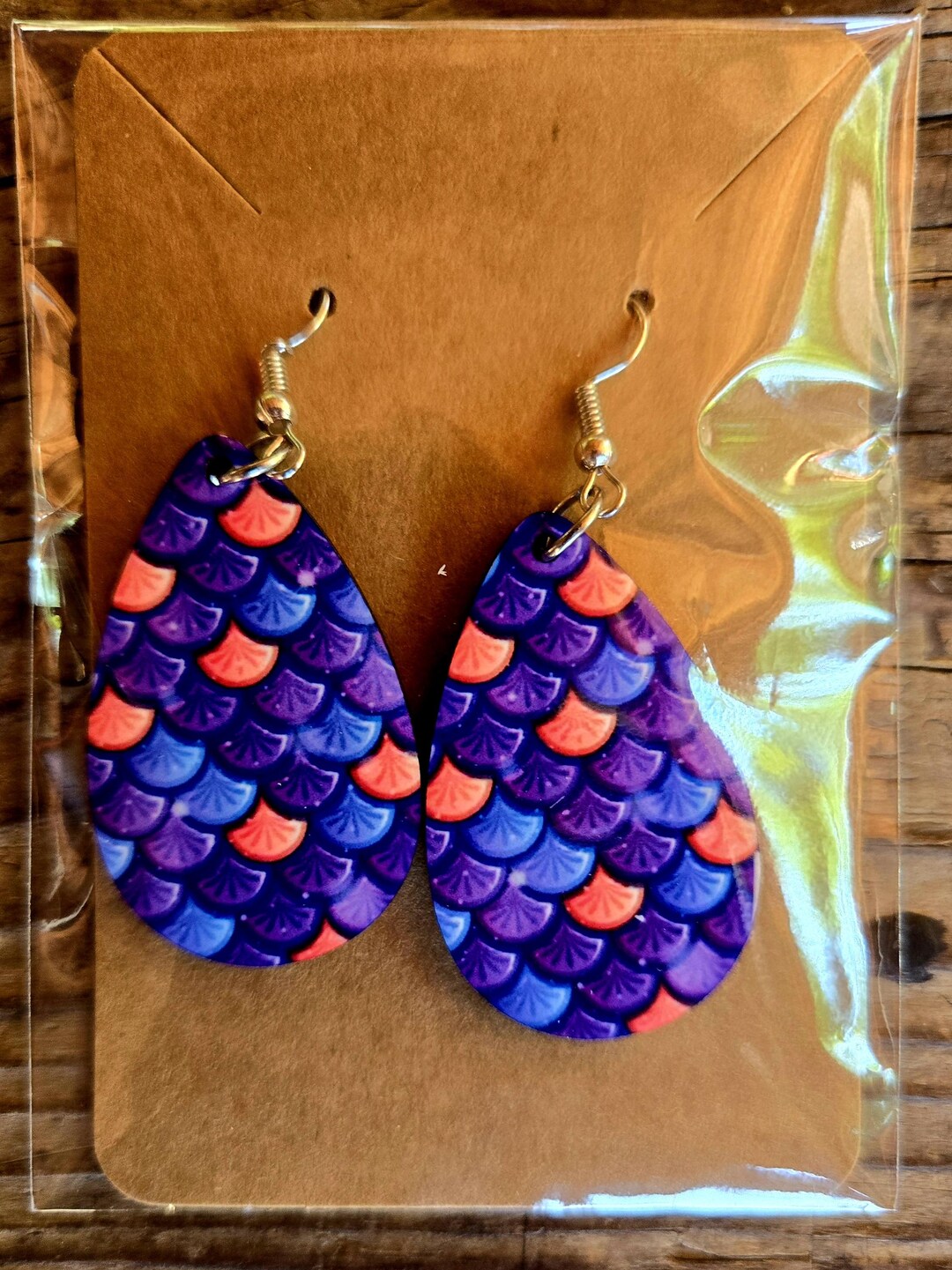 Teardrop Purple W/pink Mermaid Scale Earrings - Etsy