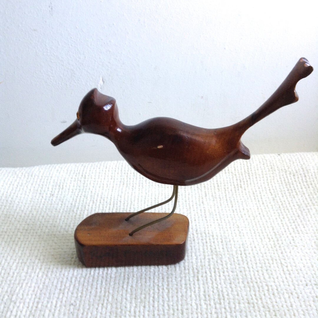 Vintage 1970 Road Runner Sculpture. Modernist Carved Wood Figure ...