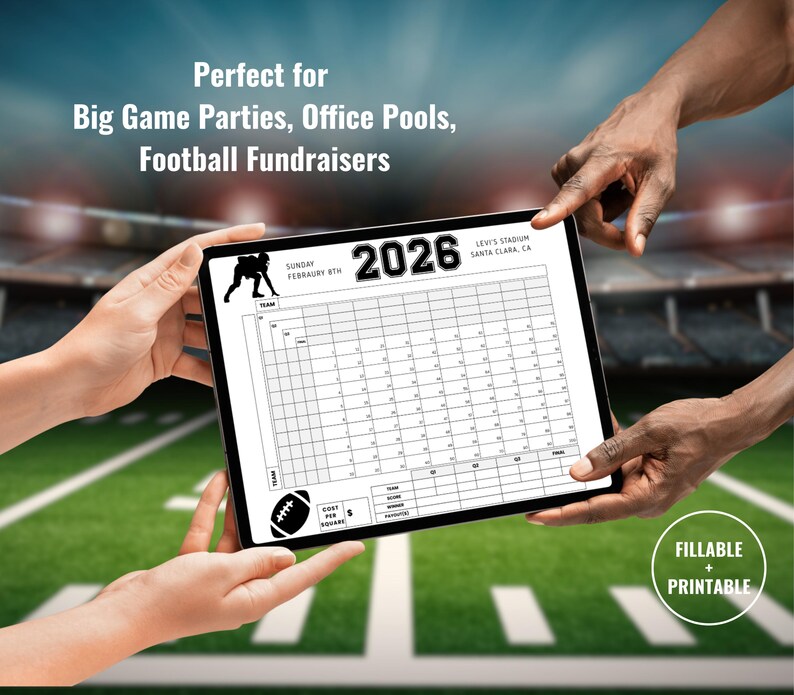 Editable Football Squares Template | 100 Square Football Grid | Super ...