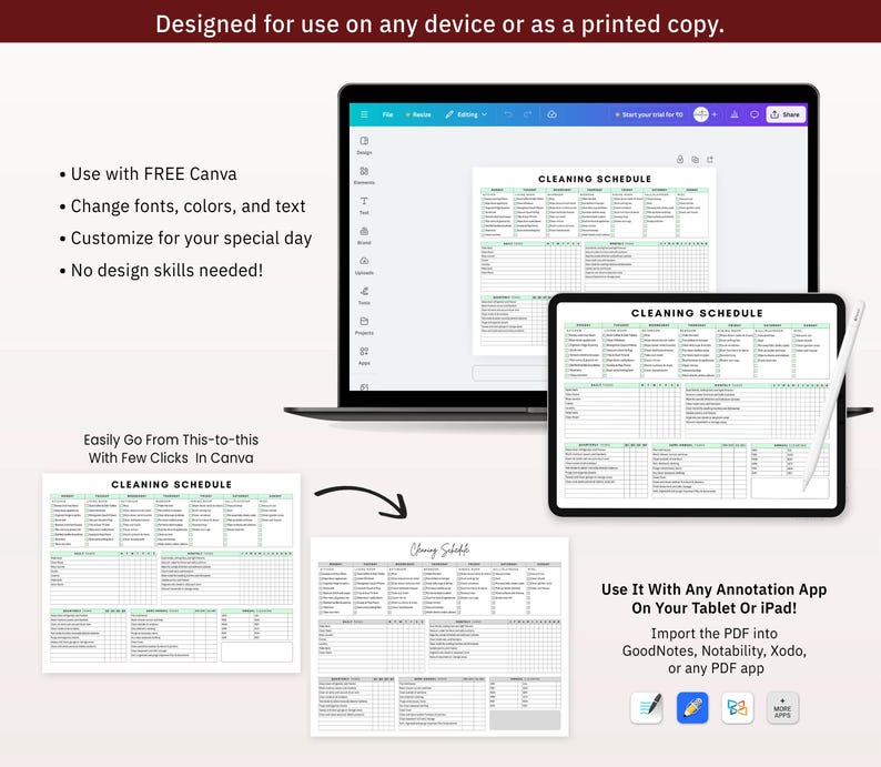 Cleaning Schedule Printable Checklist Cleaning Planner Household Family ...