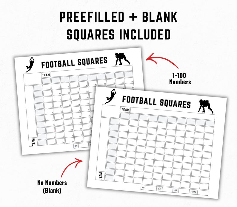 2026 Super Big Bowl Pool, 100 Football Squares Printable, Football ...