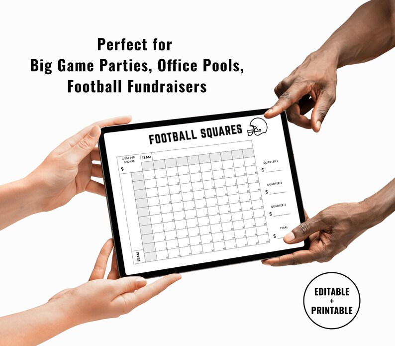 Football Squares Printable, 100 Square Football Grid, Football ...