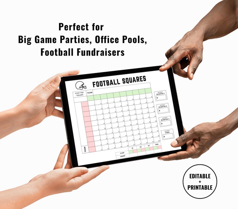 2026 Football Squares Template | Super Bowl Football Squares 100 Board ...