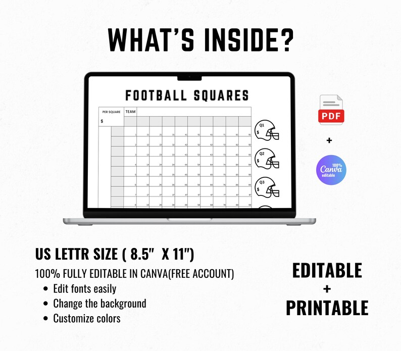 Football Squares Printable, 100 Football Squares, Football Party Games ...