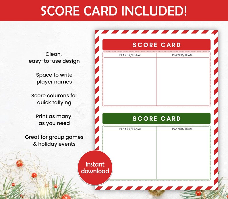 Christmas 5 Second Game, Printable Holiday Party Fun Game for Kids ...