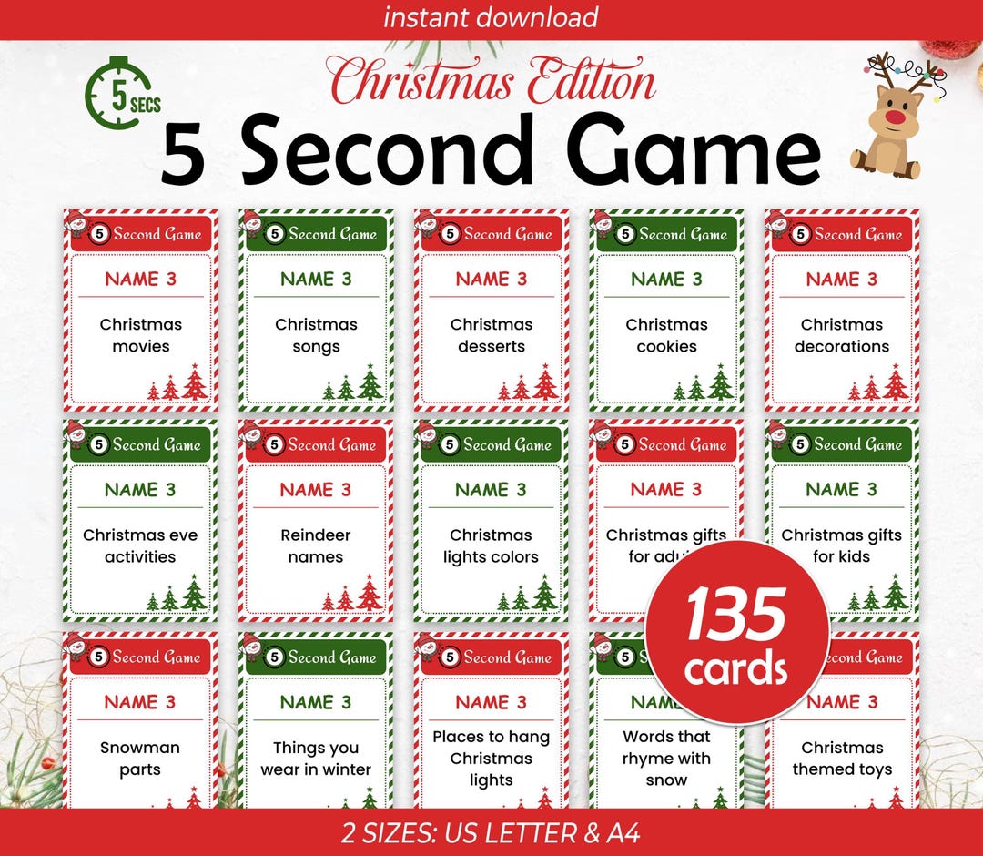 Christmas 5 Second Game, Printable Holiday Party Fun Game for Kids ...