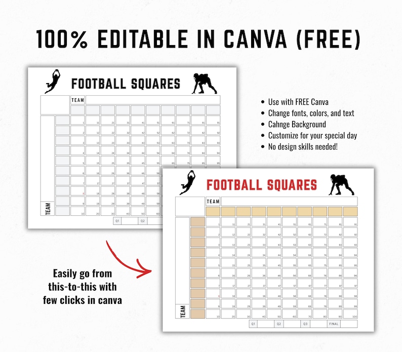 2026 Super Big Bowl Pool, 100 Football Squares Printable, Football ...