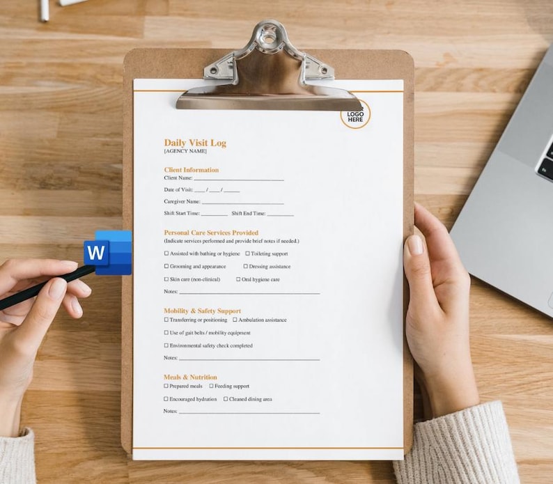Daily Visit Log Template, Printable Caregiver Record Sheet, Client ...