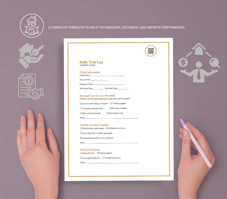 Daily Visit Log Template, Printable Caregiver Record Sheet, Client ...
