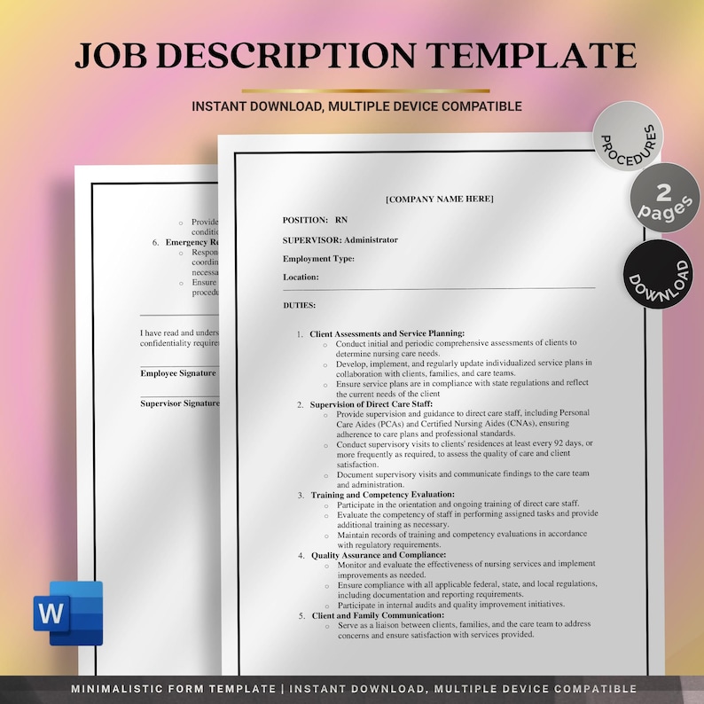 RN Job Description Template, Editable Home Care Staff Role Form, Agency ...
