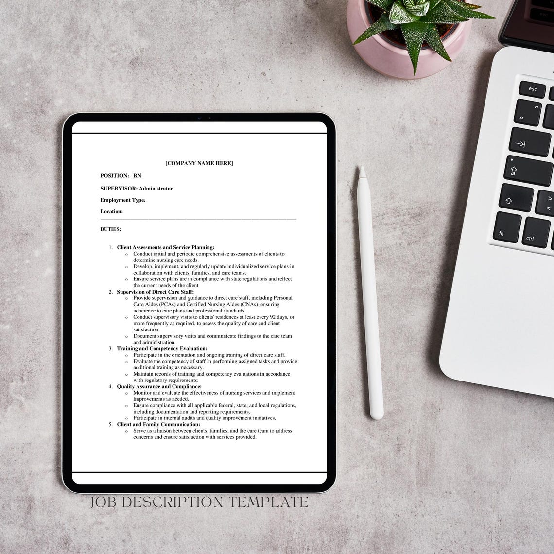 RN Job Description Template, Editable Home Care Staff Role Form, Agency ...