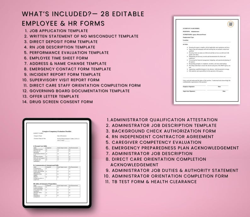 Job Application Packet Home Care Agency Bundle: Editable HR Templates ...