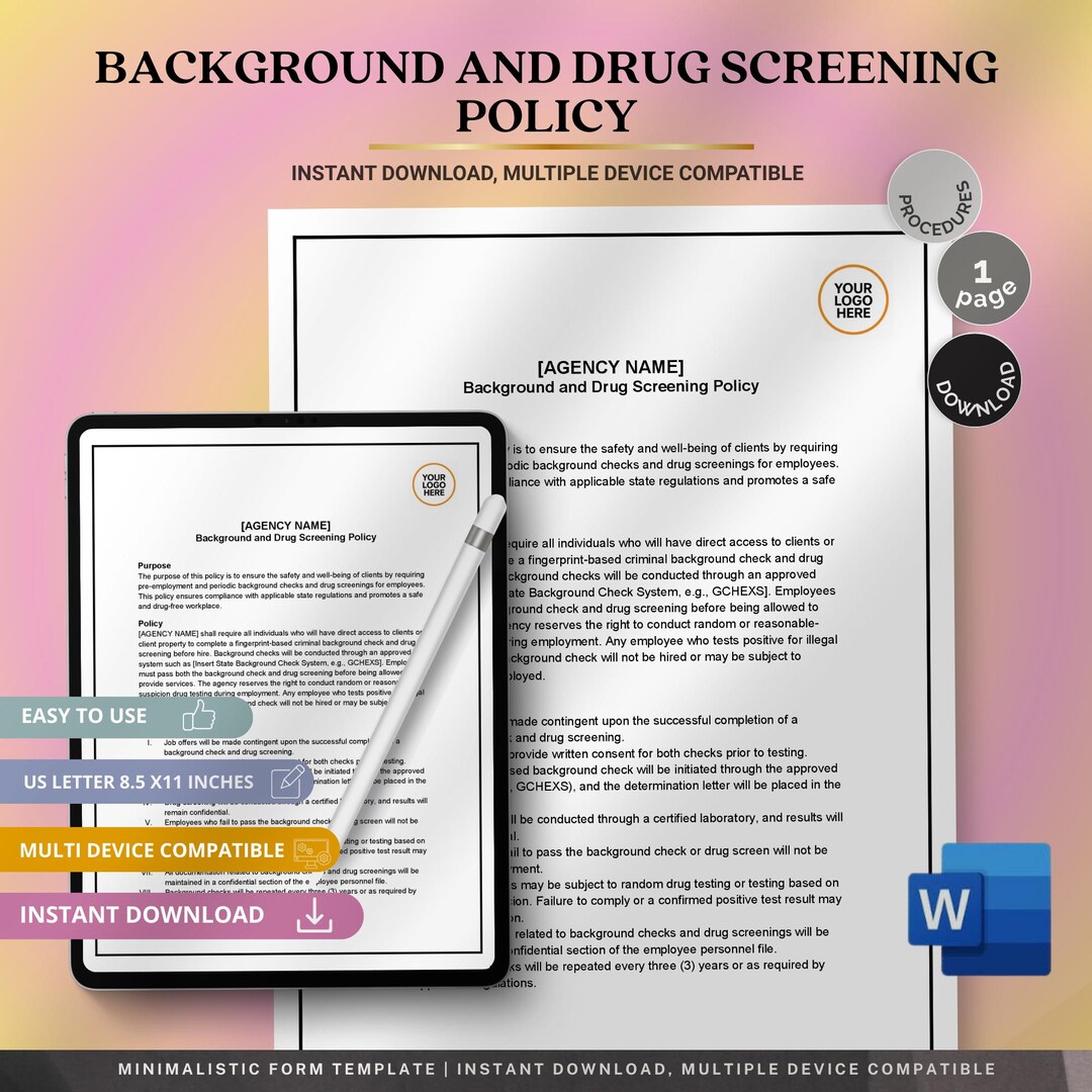 Background & Drug Screening Policy, Home Care HR Template, Editable ...