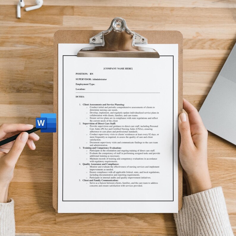 Job Description Template, Editable Home Care Staff Role Form, Agency HR ...