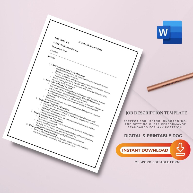 RN Job Description Template, Editable Home Care Staff Role Form, Agency ...