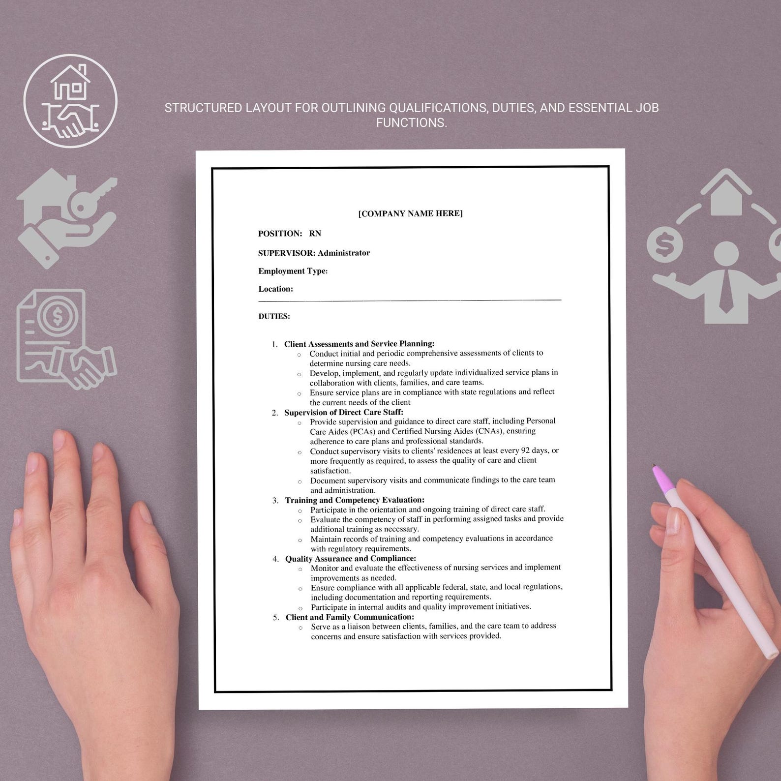 RN Job Description Template, Editable Home Care Staff Role Form, Agency ...