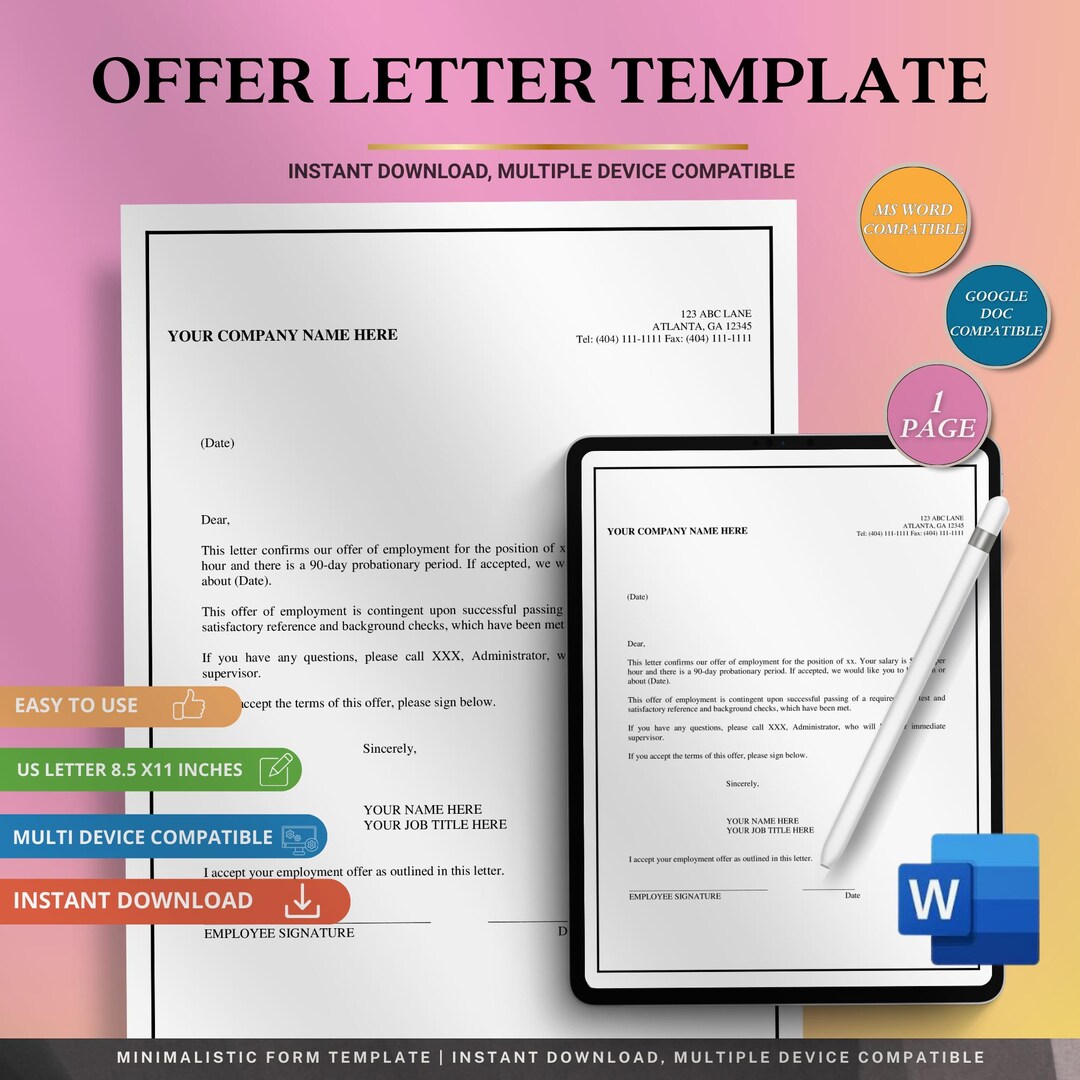 Editable Offer Letter Template (MS Word DOC) for Hiring - Etsy UK