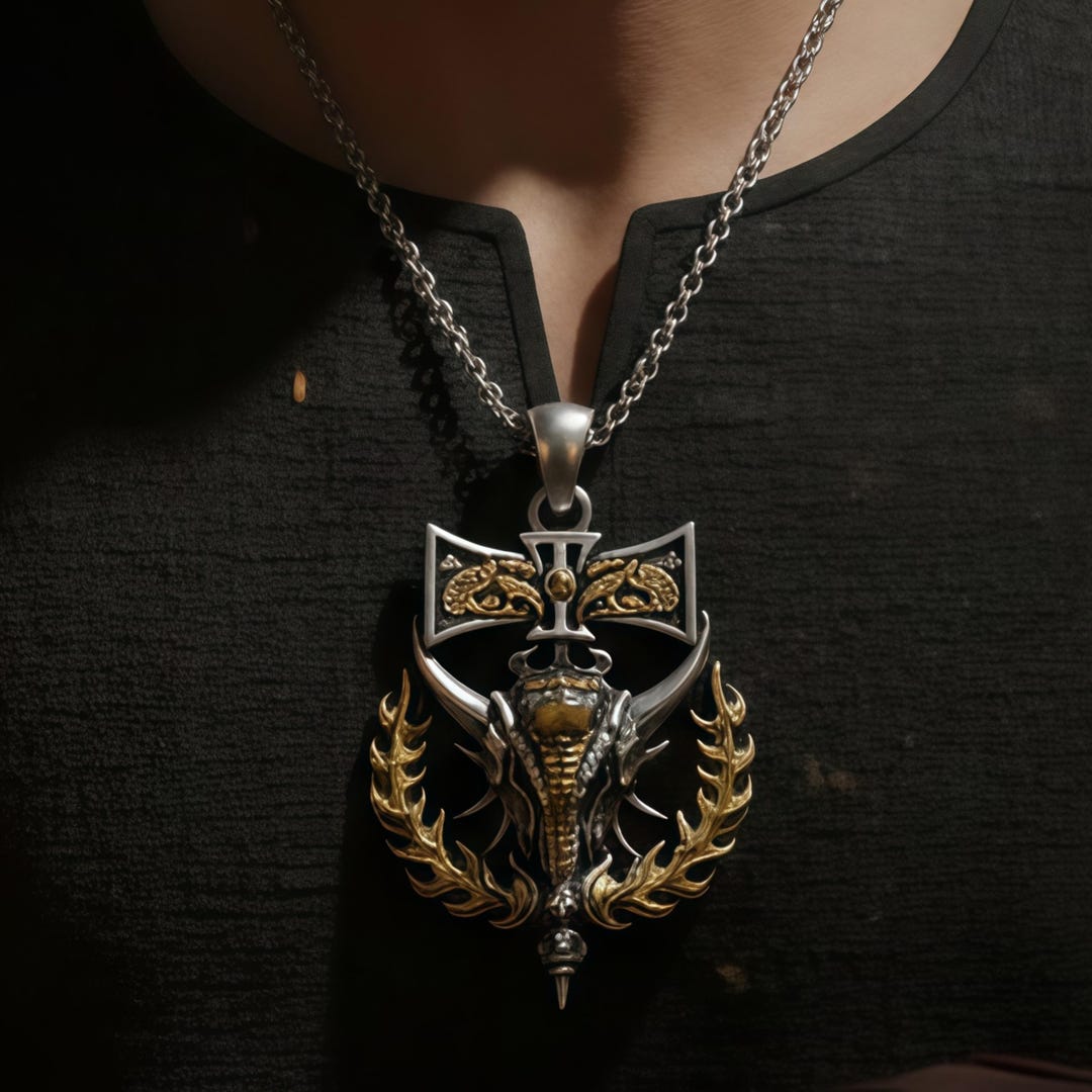 Warhammer Salamander Themed Pendant Necklace Flame Wreath Battle Axe ...