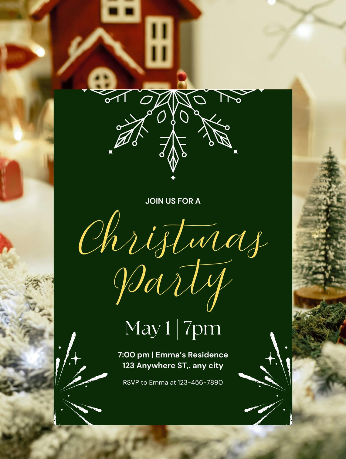 Snowflake Christmas Party Invitation | Editable Canva Template | Deep ...