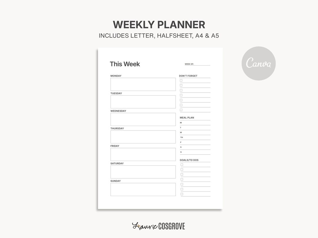Printable Weekly Planner, Week Planner Template, Weekly Planning ...