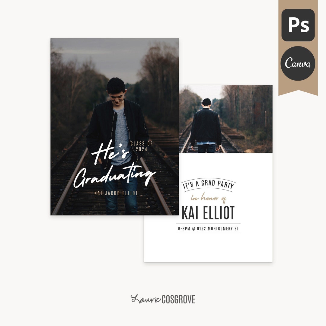 Guys Graduation Invitation, Graduation Announcement, Graduation Card ...