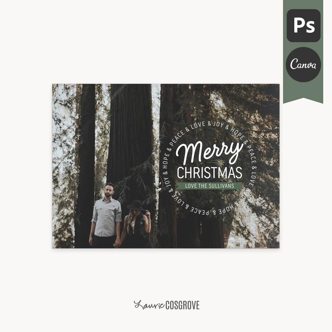Christmas Card Template - 5x7 Holiday Card Template for Photoshop ...