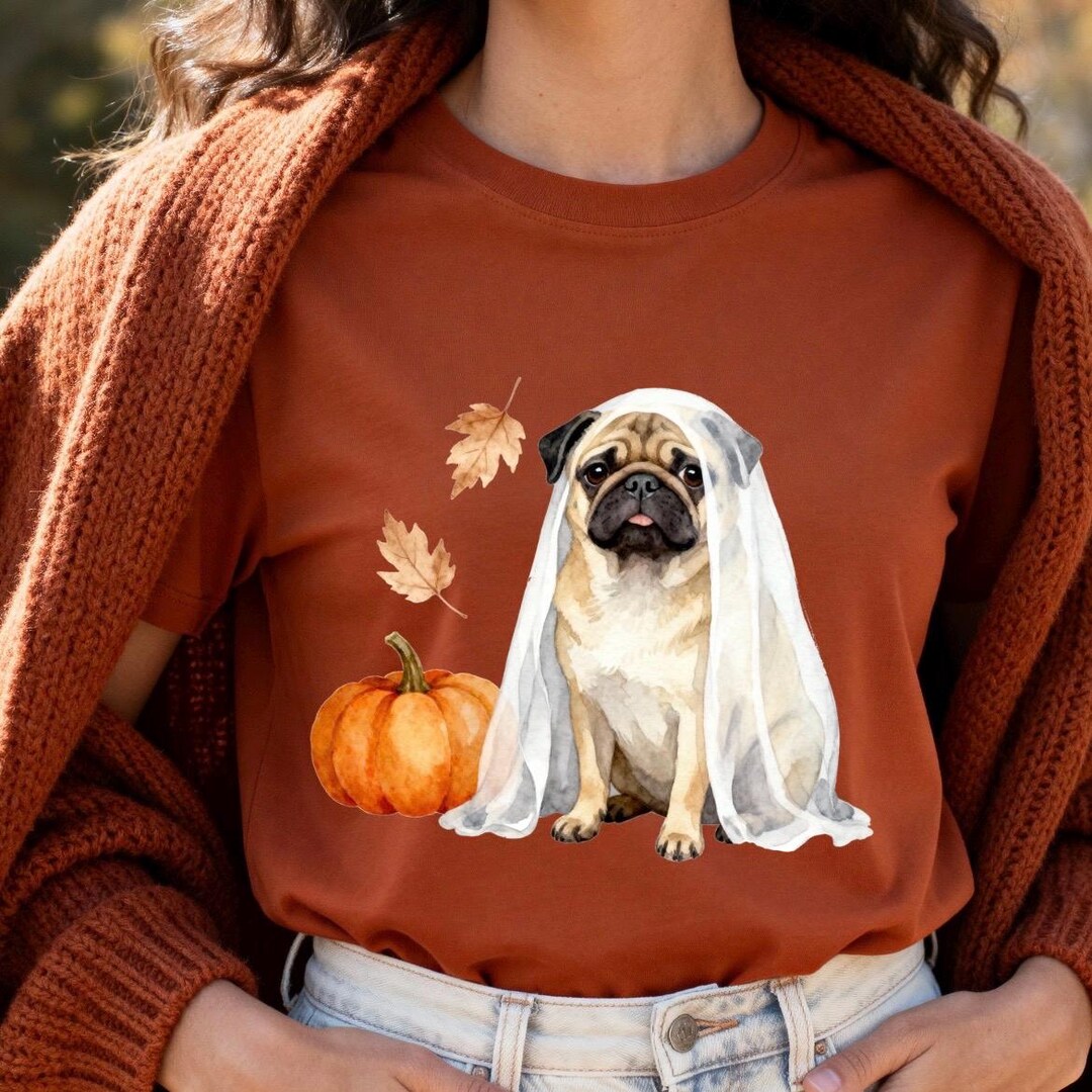 Pug Ghost PNG, Cute Halloween Dog Design, Watercolor Pumpkin Art, Cozy ...