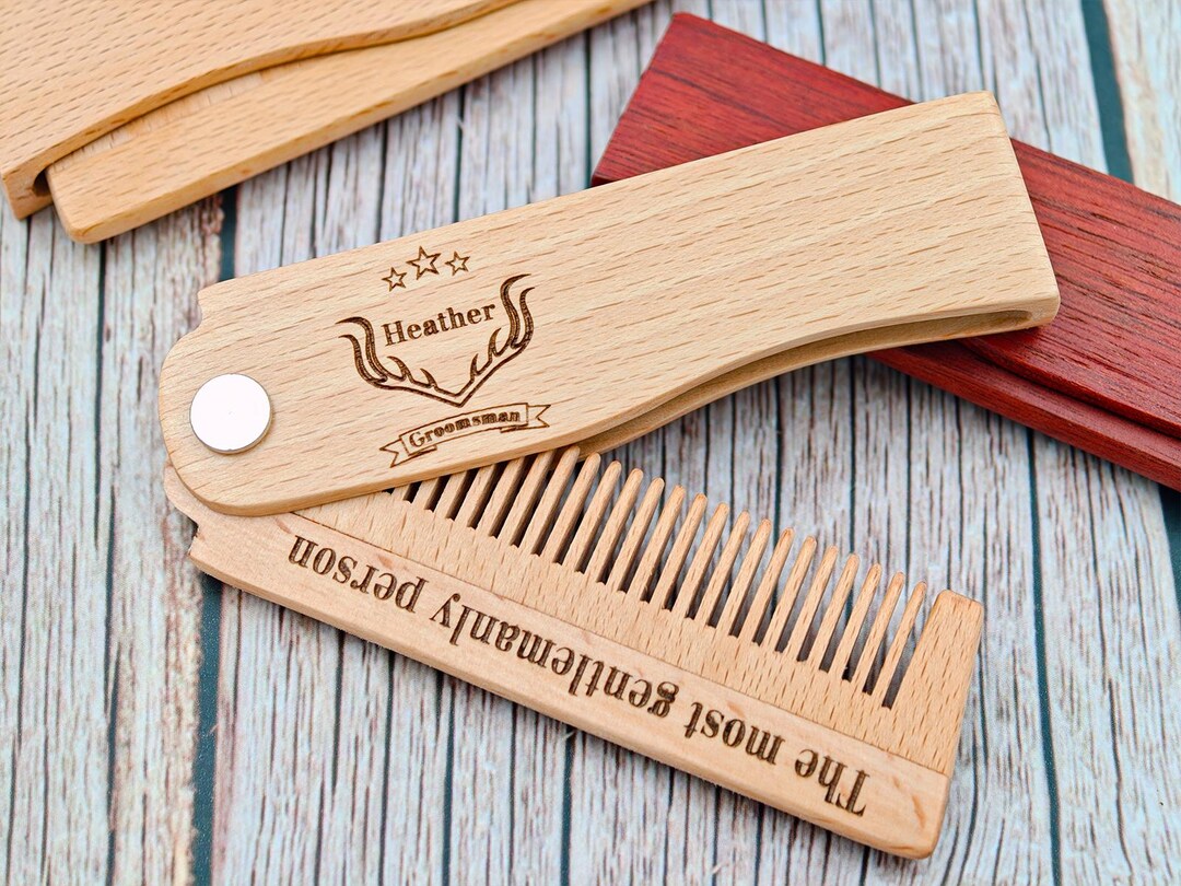 Handmade Wooden Beard Comb - Wedding Gift, Foldable, Custom Beard Comb ...