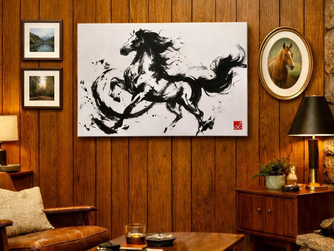 YEAR of THE HORSE Calligraphy Stretched Canvas Wall Art - Etsy