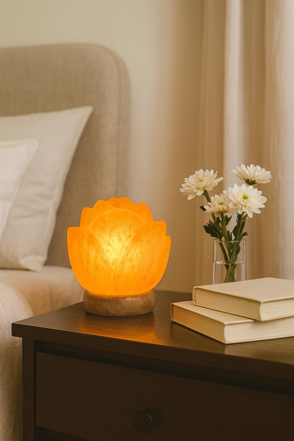 Hand-carved Lotus Himalayan Salt Lamp - Amber Glow - Etsy