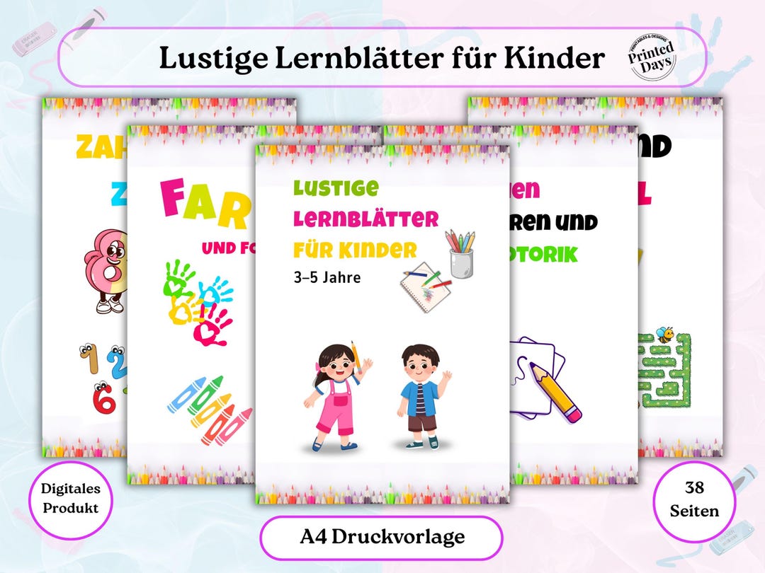 Children's Printable Workbook | 38 A4 Pages PDF | Counting, Tracing ...