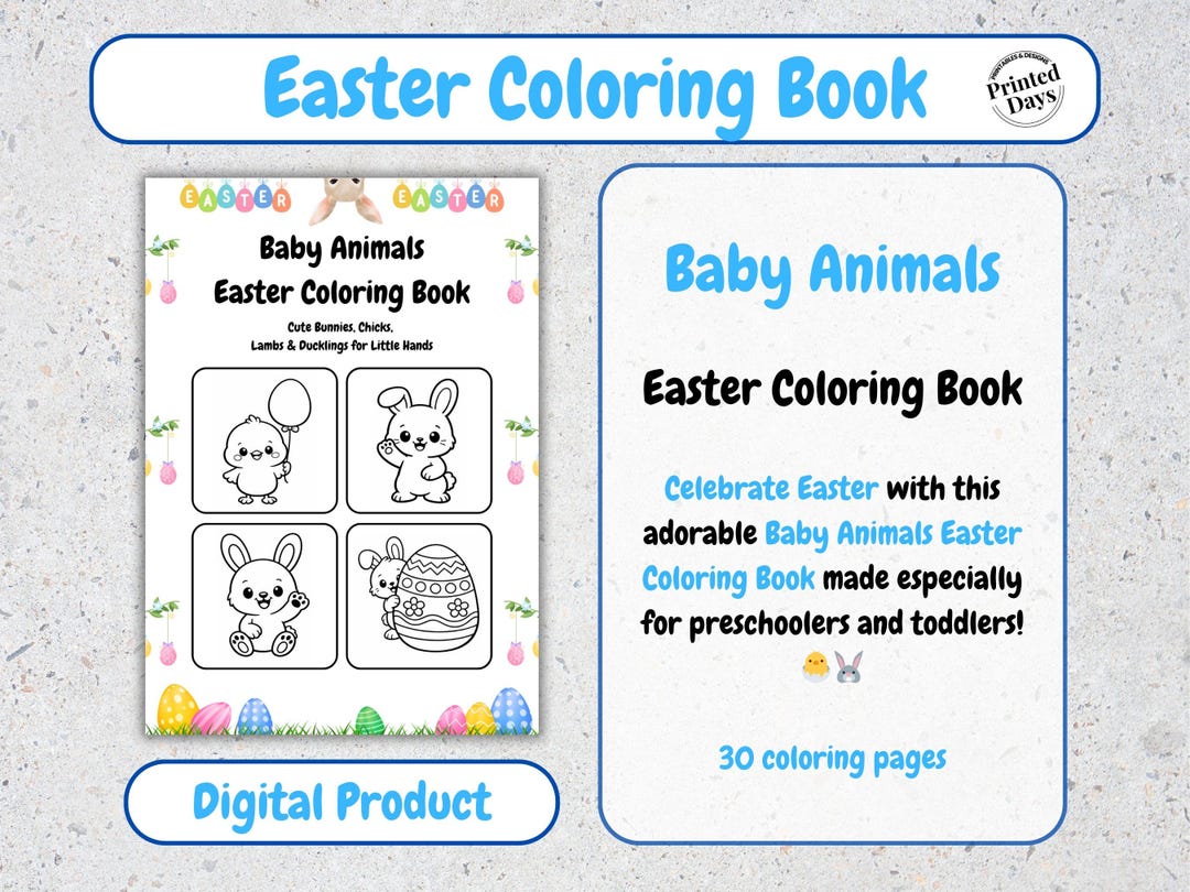 Baby Animals Easter Coloring Book for Preschoolers, Bunnies Chicks ...