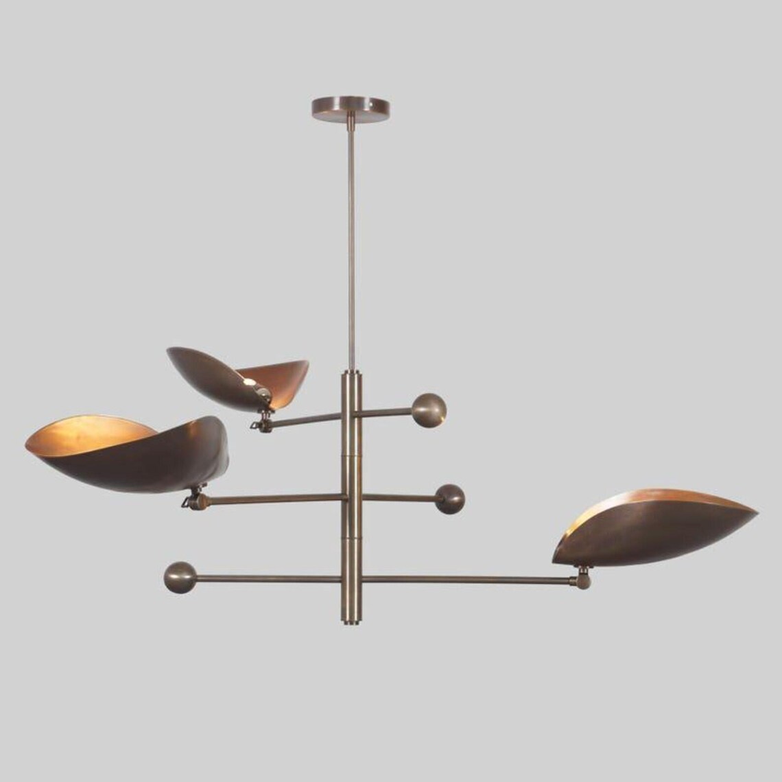 Three Curved Shade Sputnik Ceiling Pendant Light Antique Brass Finish ...