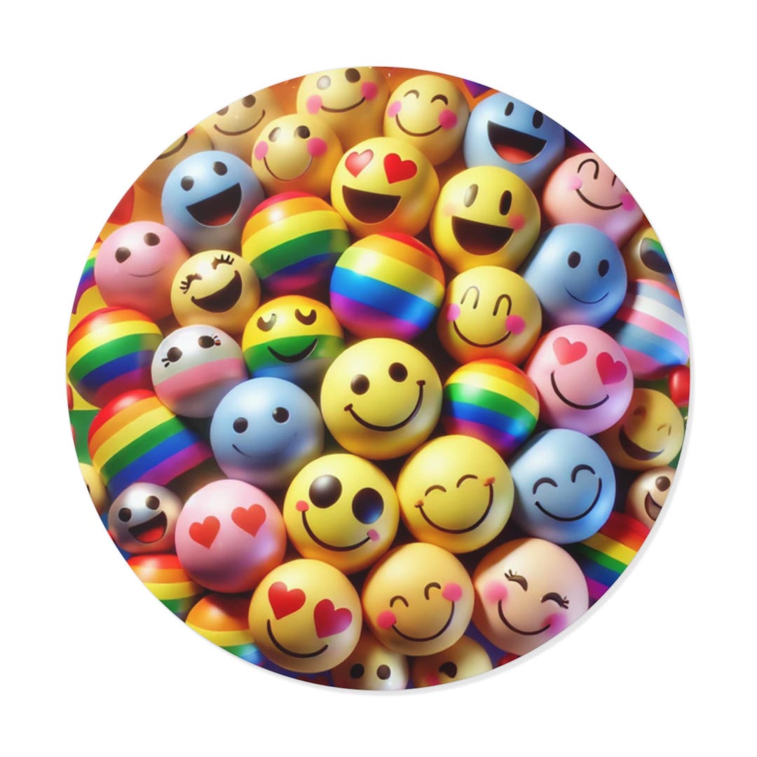 Rainbow Emoji Pile Round Vinyl Sticker | Pride Smiley Face Sticker - Etsy
