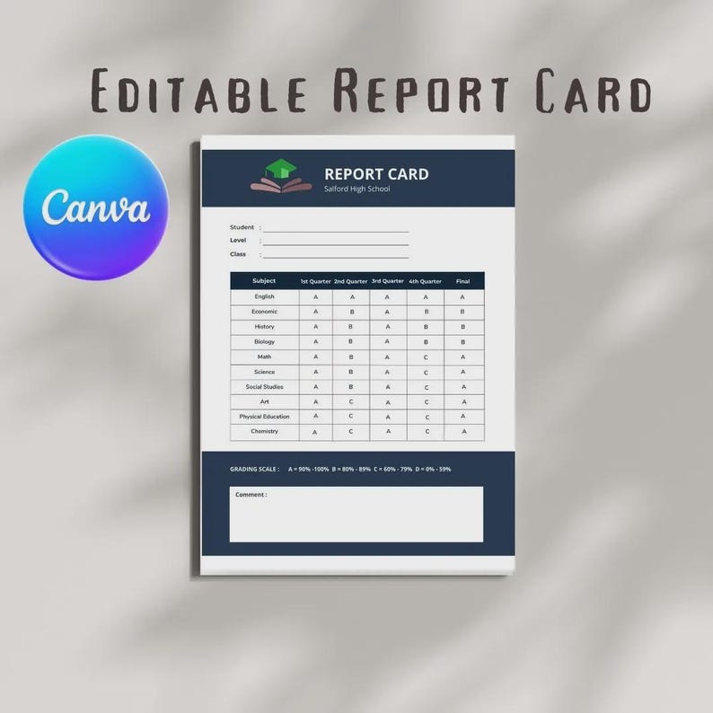 Editable Homeschool Report Card Template Canva Design (printable PDF ...