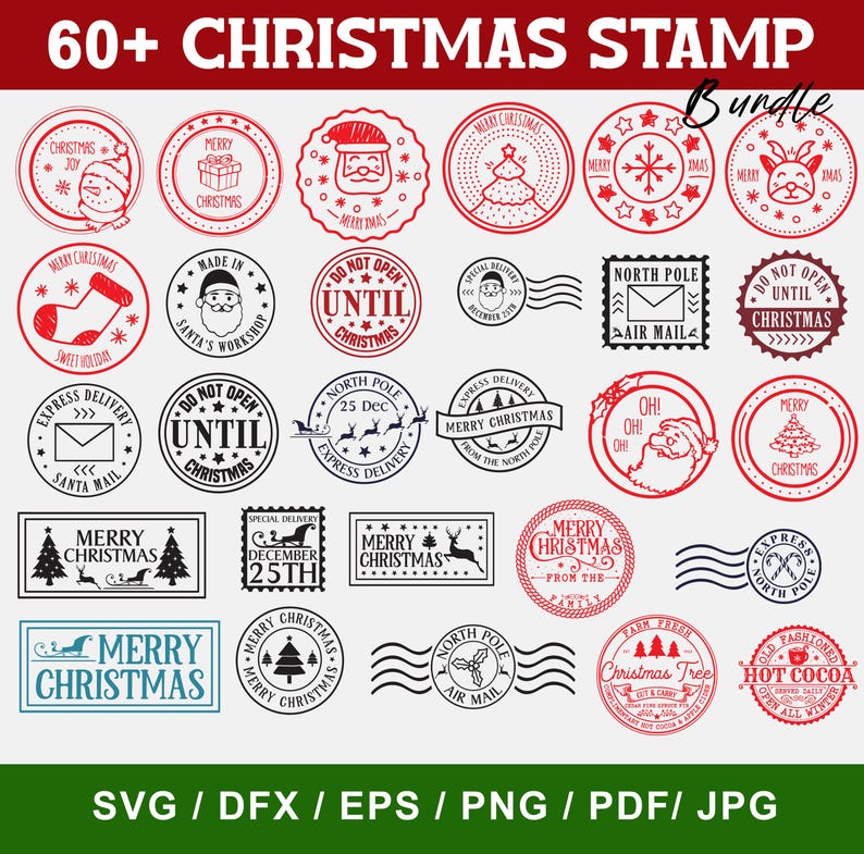Santa Stamp SVG Bundle: Christmas Seals, North Pole Designs (digital ...