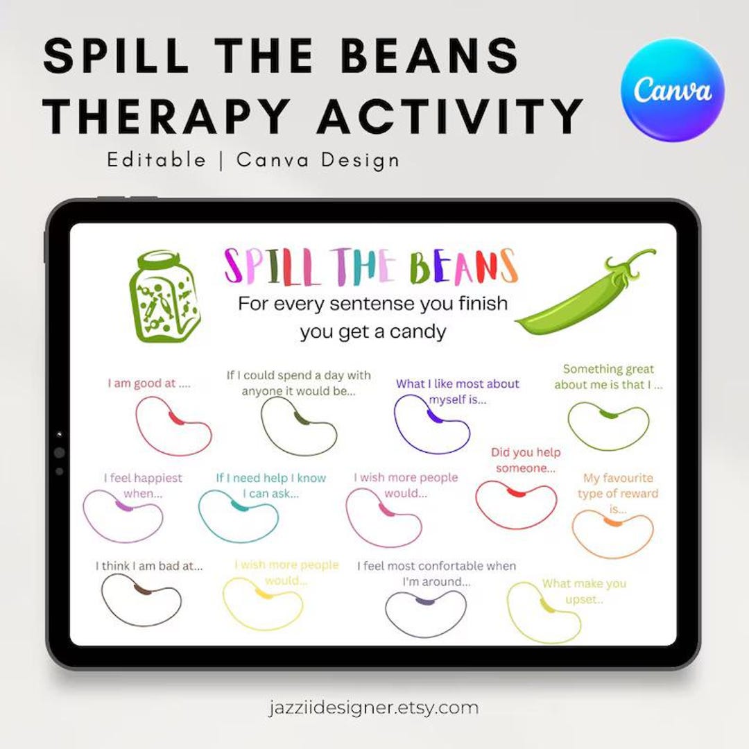 Spill the Beans Therapy Activity for Kids (editable PDF) - Etsy