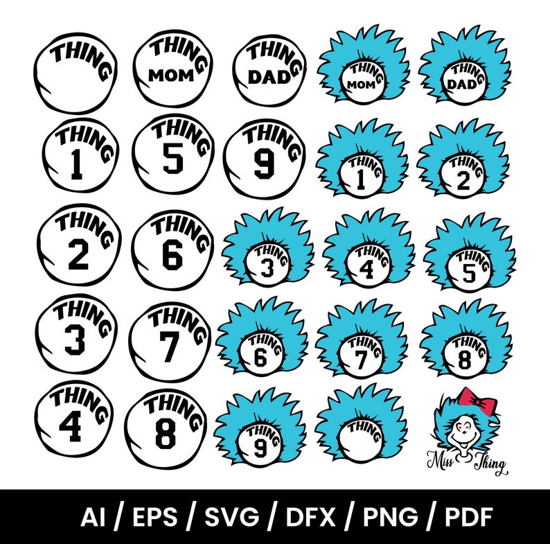 Thing 1 Thing 2 SVG Bundle, Dr. Seuss Clipart (digital Download) - Etsy