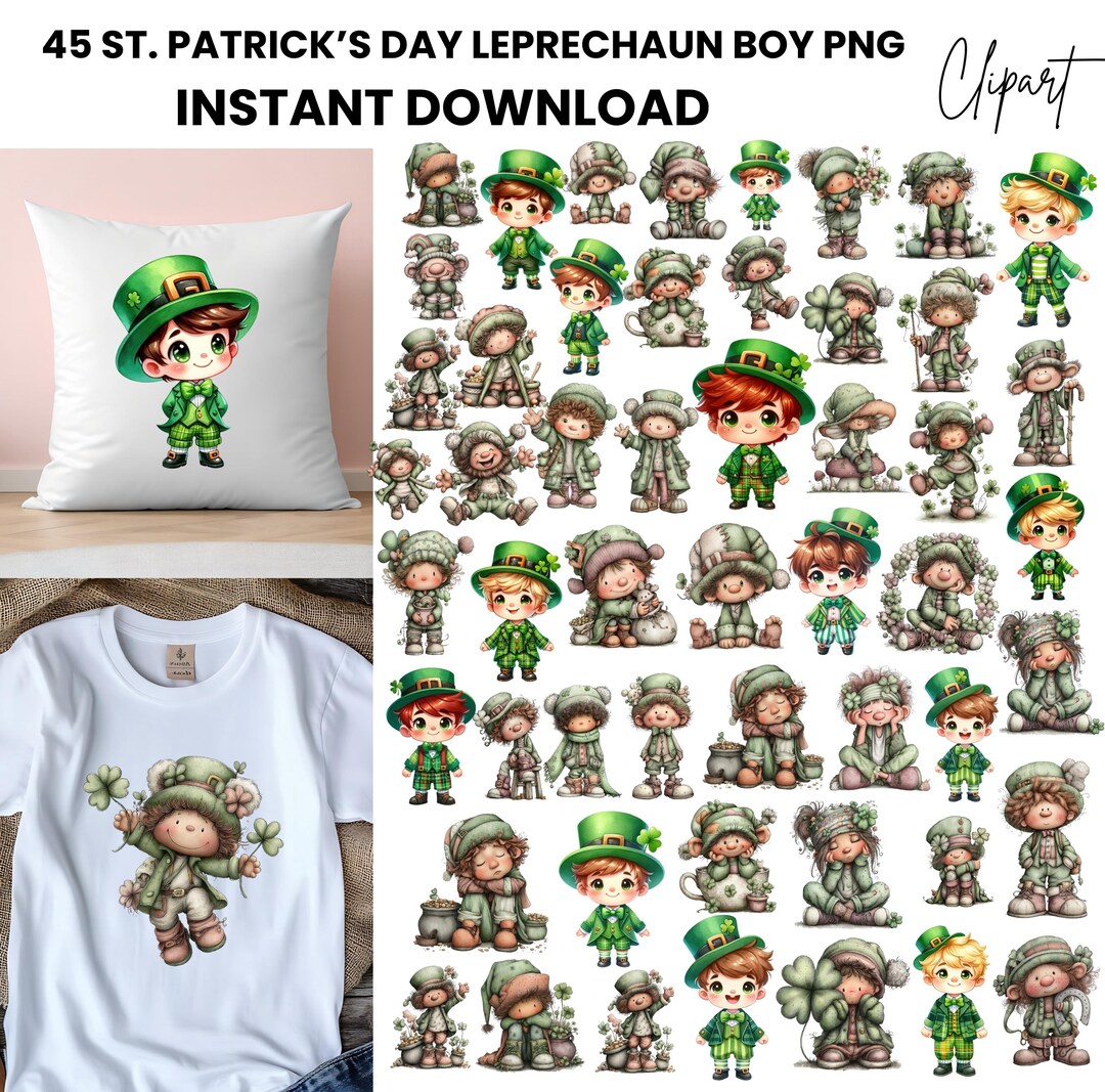 Leprechaun Boy Clipart – 45 Watercolor St. Patrick's Day PNG (digital ...