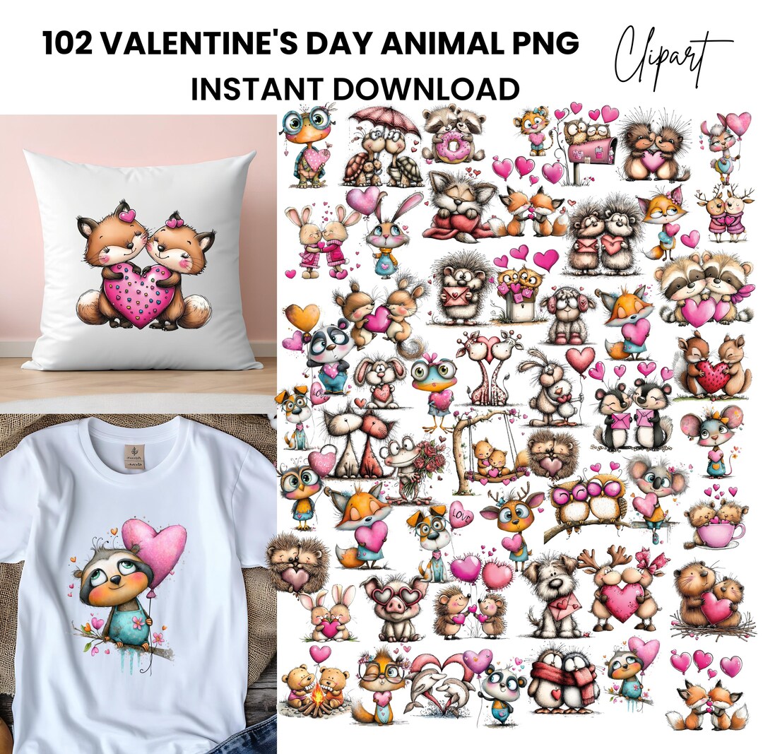 Valentine's Day Animals Clipart: Love Graphics (digital Download - 102 ...